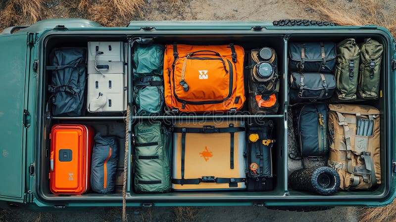 Rugged Storage Containers Packed for Off-road Trip, Gear Essentials ...