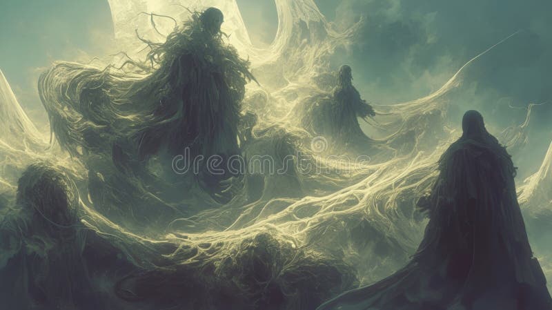 A the Rugged Terrain a Congregation of Ethereal Beings Gathers Their ...