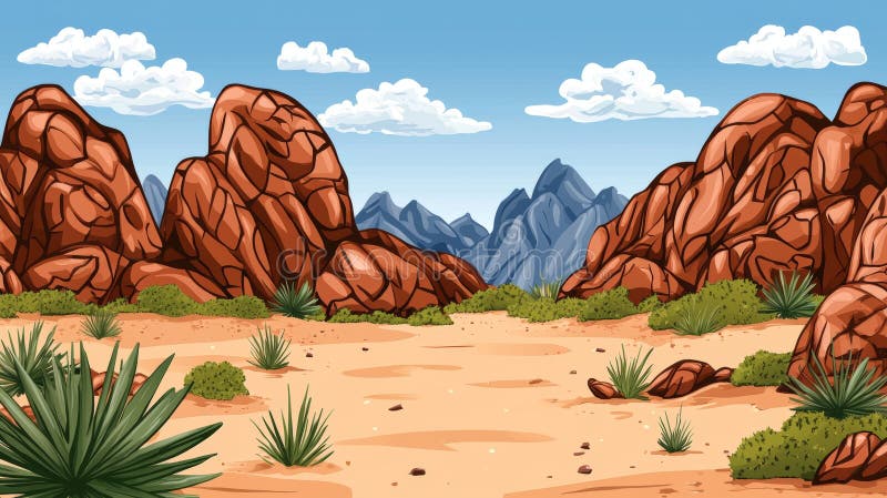 A Rugged Terrain Dotted with Sparse Plants in a Peaceful Desert Scene ...