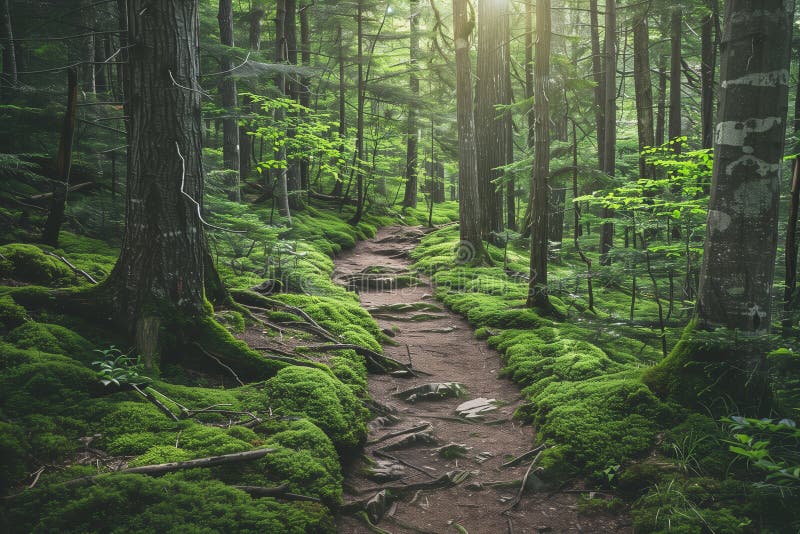A Rugged Trail through a Dense, Ancient Forest Stock Illustration ...