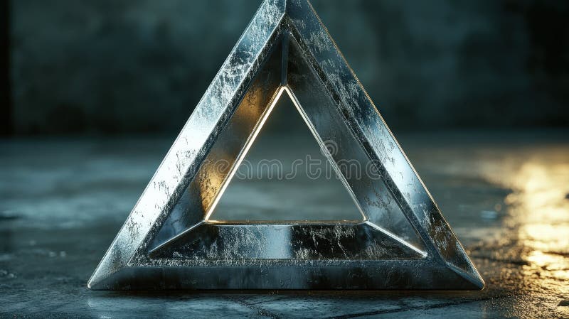 Close-up of Weathered Metallic Triangle with Glowing Details Stock ...