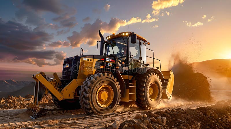 Rugged Wheel Loader at Work during Golden Hour, Construction Equipment ...