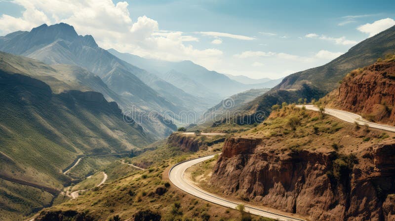 Rugged wilderness road stock illustration. Illustration of valley ...