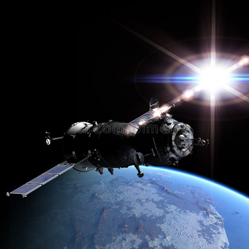 Ruimteschip in Een Baan Om De Aarde Stock Illustratie - Illustration of ...