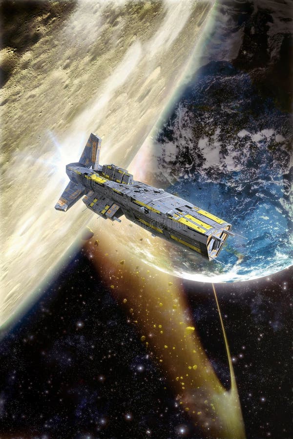 Het Ruimteschip En De Wereld Komen in Botsing Stock Illustratie ...