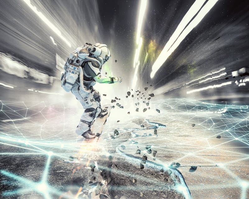 Ruimtevaarder Op Vliegende Raad Gemengde Media Stock Afbeelding - Image ...