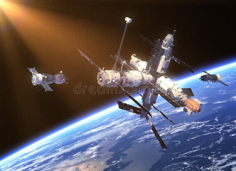 Ruimteschepen En Ruimtestation Stock Illustratie - Illustration of post ...