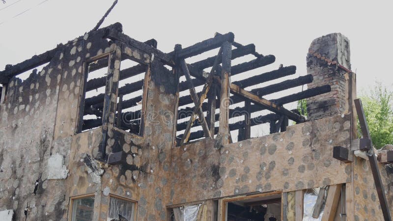 Ruin of a Burned House with Damaged Wood Structure by Fire Stock Video ...