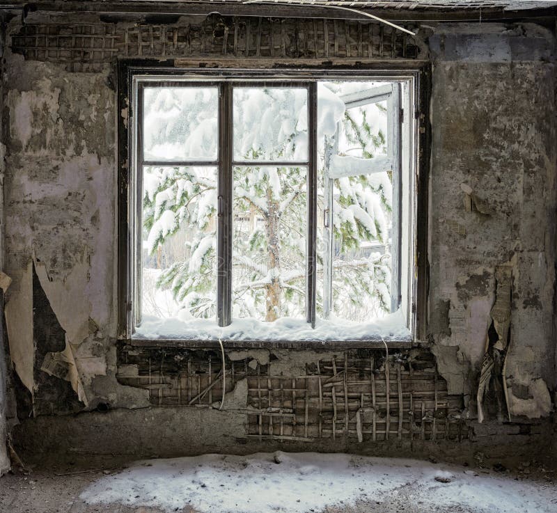 Ruin interior with window stock image. Image of texture - 168509725