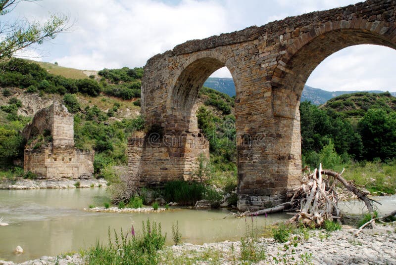 Ruin Old Stone Bridge in Yesa Stock Photo - Image of pilgrim, history ...