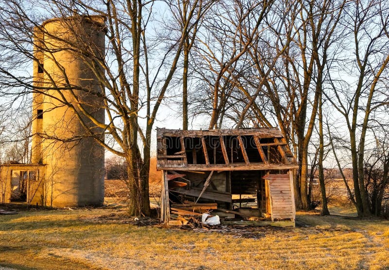 Ruin of silo and shed stock photo. Image of abandoned - 63807184