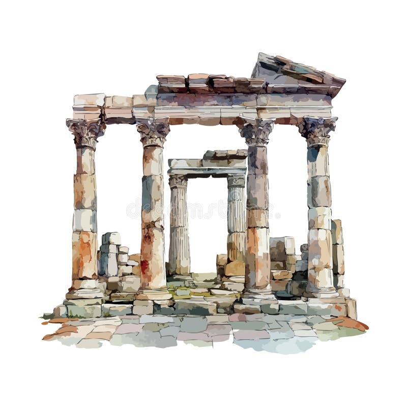 Ruinas De Columnas, Restos De Un Edificio Antiguo, Ilustración En Acuarela Ilustración del ...