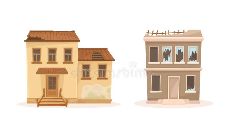 Ruined and Abandoned Houses Set. Old City Buildings Damaged of War ... Ruined and Abandoned Houses Set. Old City Buildings Damaged of War ...