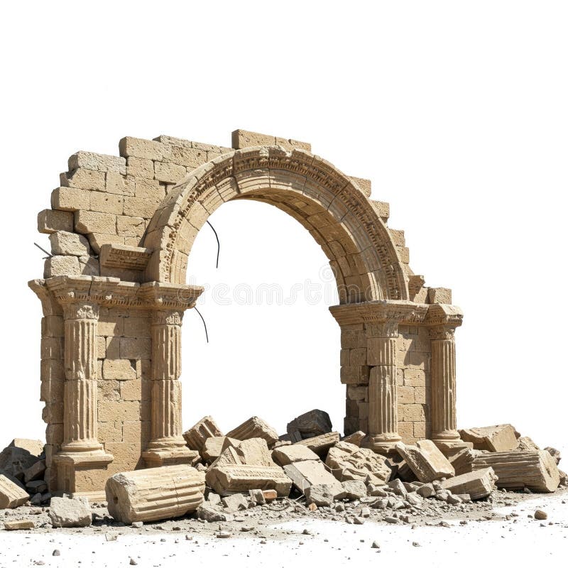 A Ruined Arch of Stone on a White Background. Stock Image - Image of ...