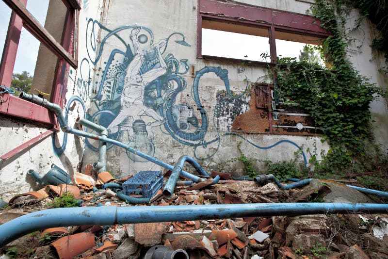 Ruined Blue House with Rust Editorial Stock Image - Image of poverty ...