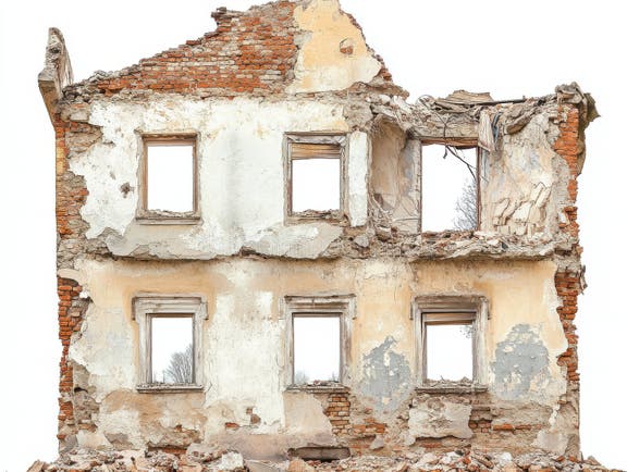 Ruined Brick Building Exterior Against White Background Stock ...