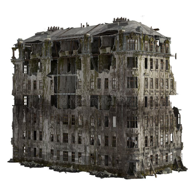 Ruined Building Isolated on White 3D Illustration Stock Illustration ...