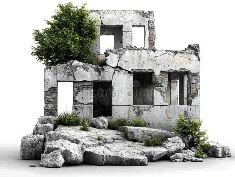 A Ruined Building with a Tree Growing Out of it Stock Photo - Image of ...