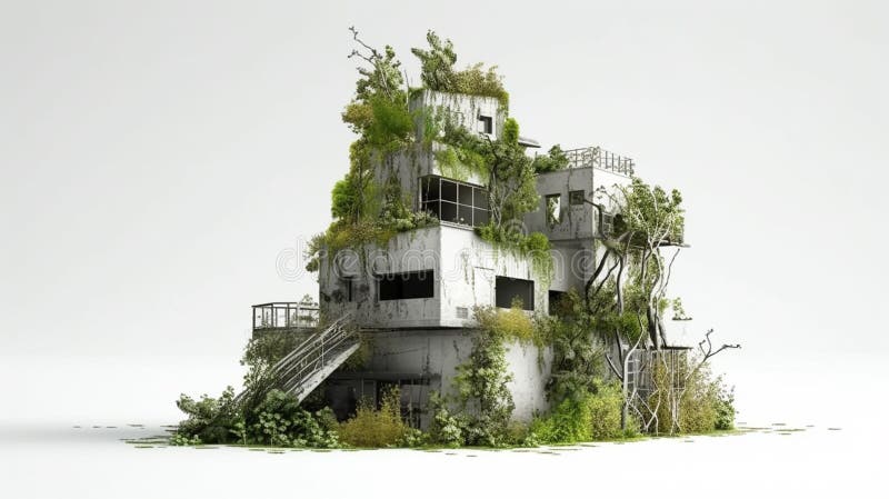 Ruined Building on a White Background. 3d Rendering Image Stock ...