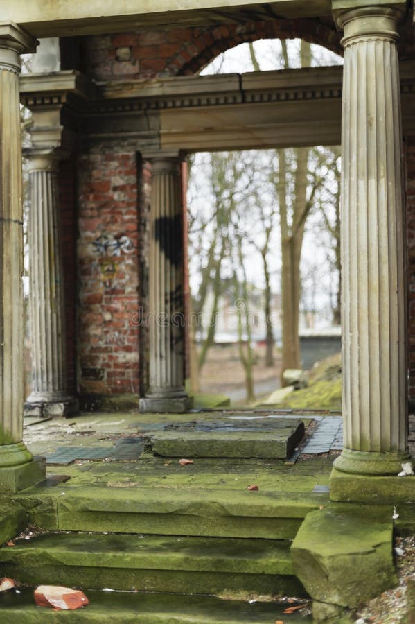 The Ruined Chapel of Red Brick with Marble Columns Doric Style Stock ...