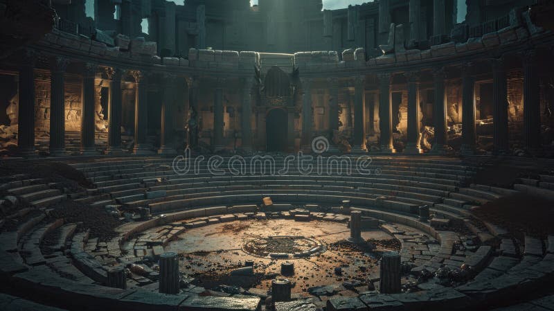 A Ruined Circular Structure with Stone Pillars and Steps a Doorway in ...