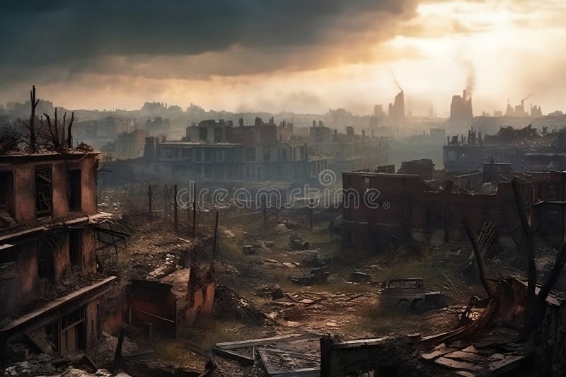 Ruined City. Apocalypse. Consequences of the War. Generative AI. Stock ...