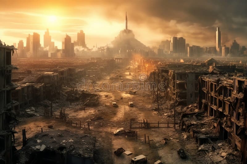 Ruined City, Apocalypse. Wars. Generative AI Stock Illustration ...