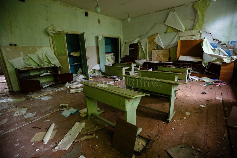 Ruined Classroom in Abandoned School Stock Image - Image of children ...