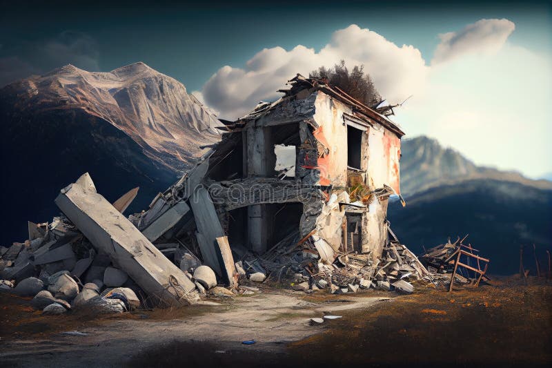 Ruined Collapsed Building in Aftermath Earthquake among Devastated ...