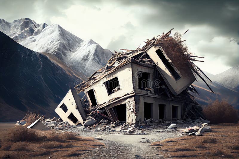 Ruined Collapsed Building in Aftermath Earthquake among Devastated ...