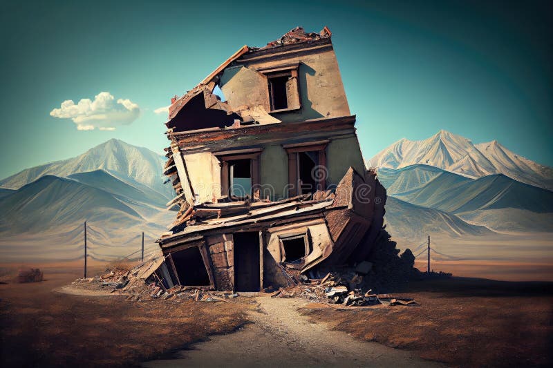 Ruined Collapsed Building in Aftermath Earthquake among Devastated ...