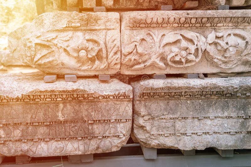 Ruined Construction of the Old Stone Building with Inscriptions in the ...