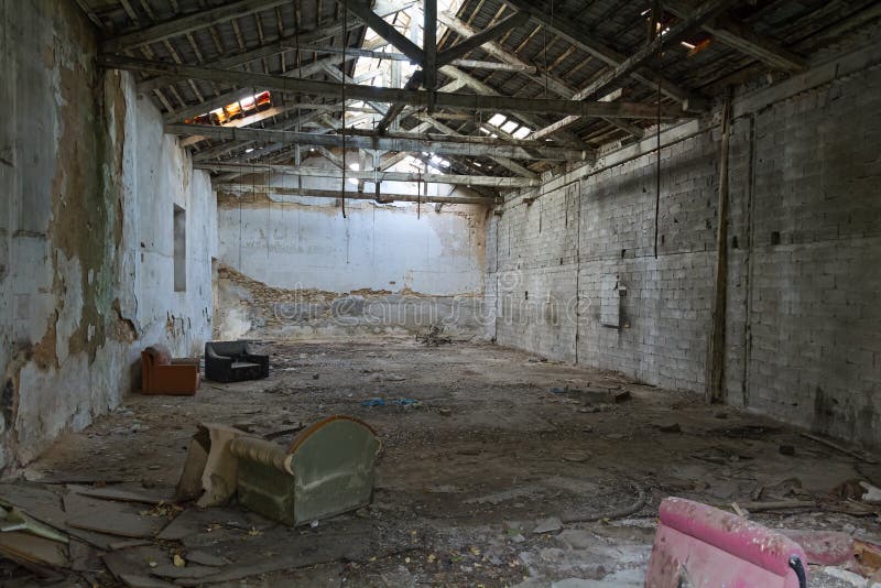 Ruined and Dilapidated Old Building Interior. Stock Image - Image of ...