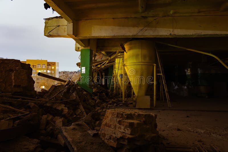 Ruined Factory Interior. Consequences of Disaster, War or Demolition ...