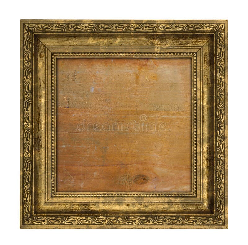Ruined Golden Frame with Wooden Interior Stock Photo - Image of carve ...