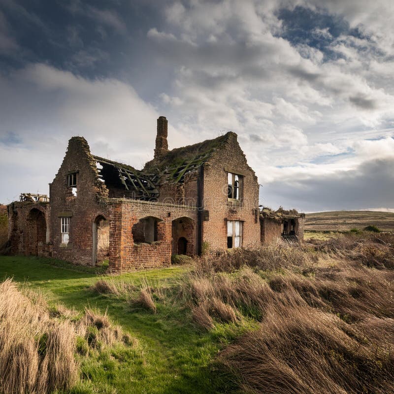 Ruined house, AI generated stock illustration. Illustration of ...