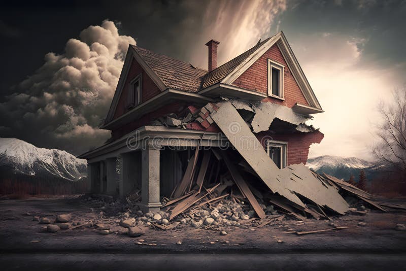 Ruined House after the Earthquake. Neural Network AI Generated Stock ...