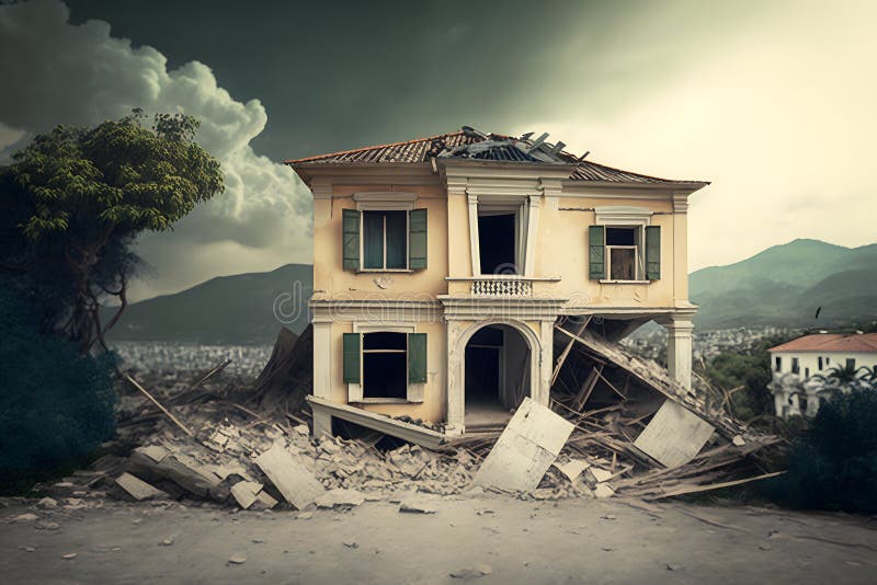 Ruined House after the Earthquake. Neural Network AI Generated Stock ...