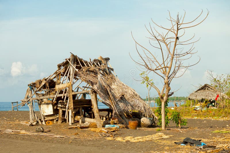 Ruined Hut on the Beach. Indonesia, Bali Stock Photo - Image of ...