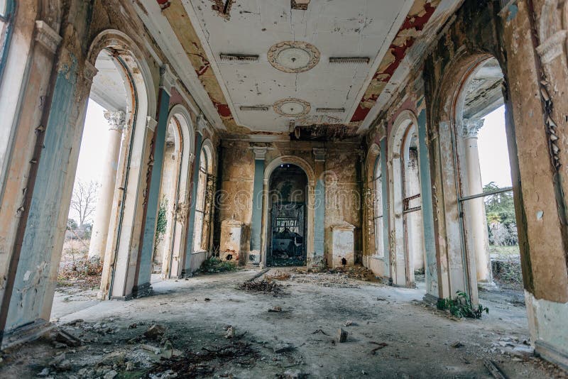 Interior of Overgrown Room of Abandoned and Forsaken Apartment House ...
