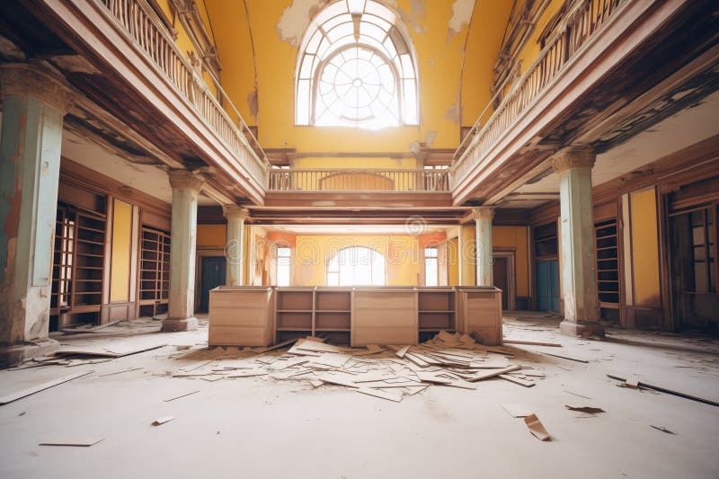 Ruined Library Chambers with Empty Bookshelves Stock Illustration ...