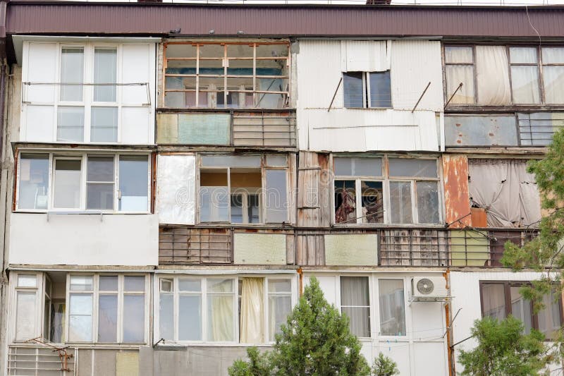 Ruined Old Poor House with Balconies Stock Photo - Image of dilapidated ...