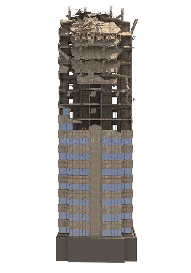 Ruined Skyscraper Isolated On White 3D Illustration Stock Illustration ...