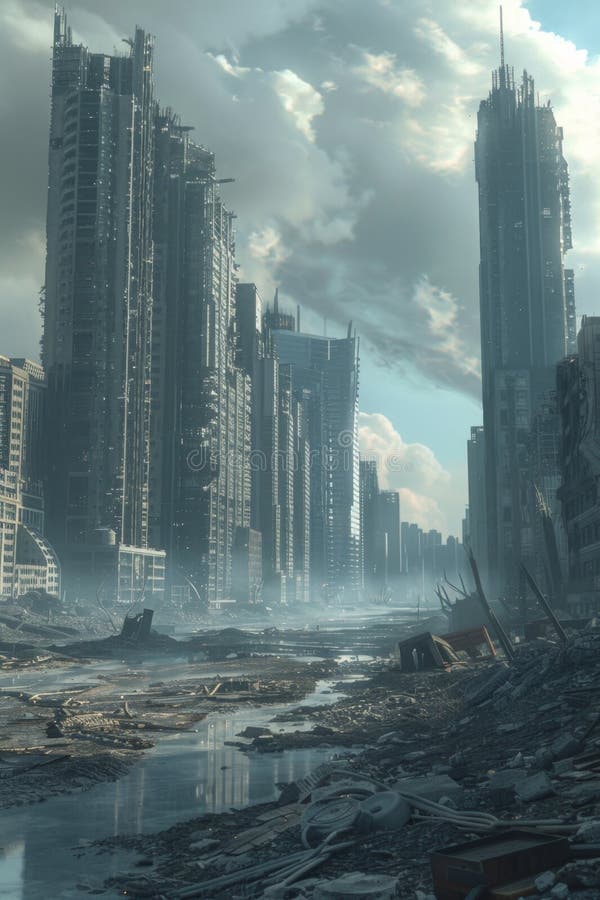 Ruined Skyscrapers Create a Haunting Post-apocalyptic Skyline Stock ...