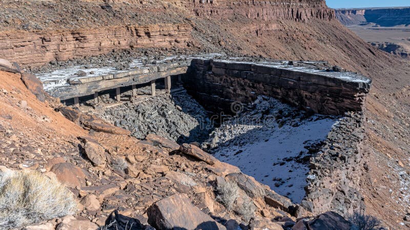 Ruined Stone Bridge Canyon Cliffside Winter High Quality Image Stock ...