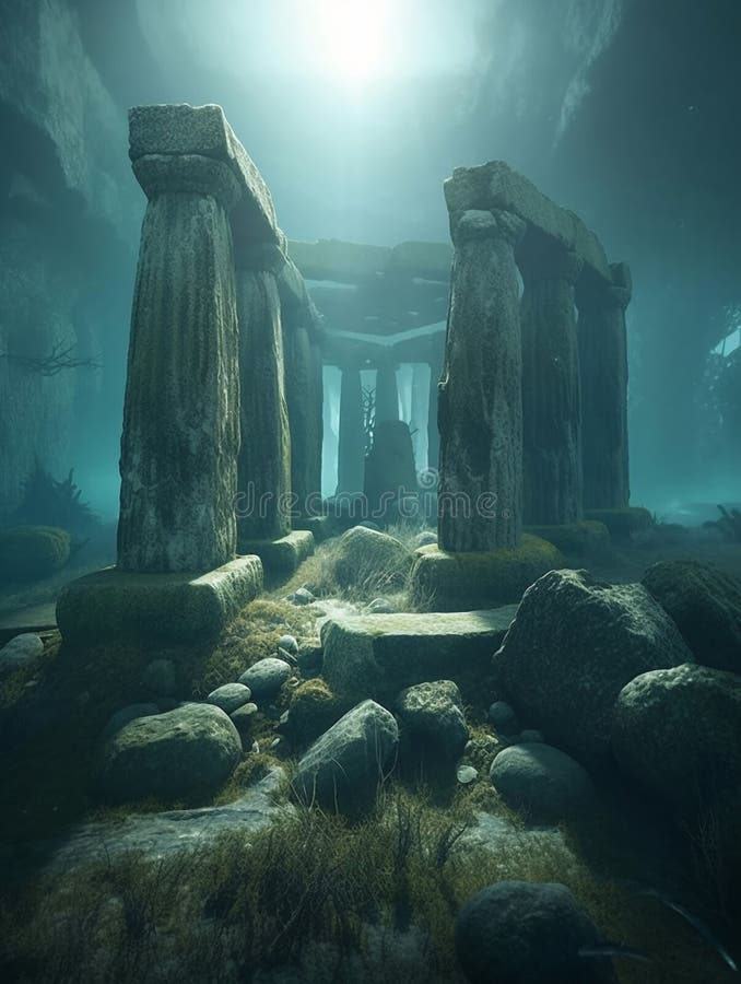 Ruined Stonehenge in the Ocean, AI-generated. Stock Illustration ...