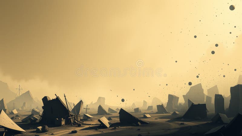 Ruined Structures Under a Dusty Sky Stock Illustration - Illustration ...