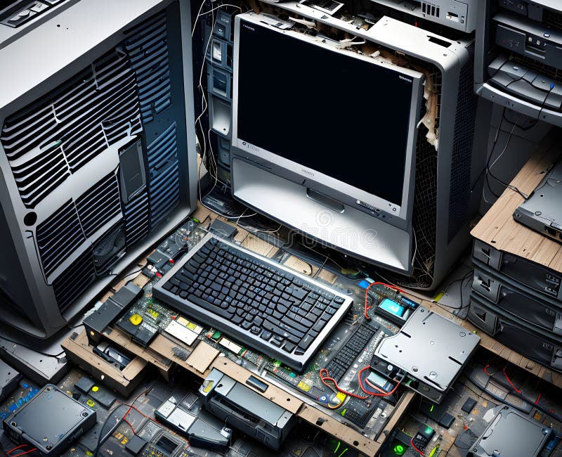 Ruined Technology and Electronics. Broken Computer. Stock Illustration ...