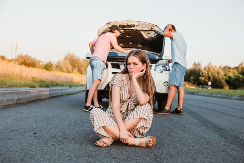 Ruined Vacation. Broken Car Stock Photo - Image of caucasian, engine ...