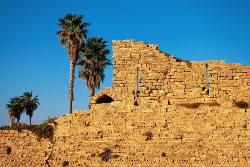 Ruined Wall of Ancient City Stock Photo - Image of caesarea, capital ...